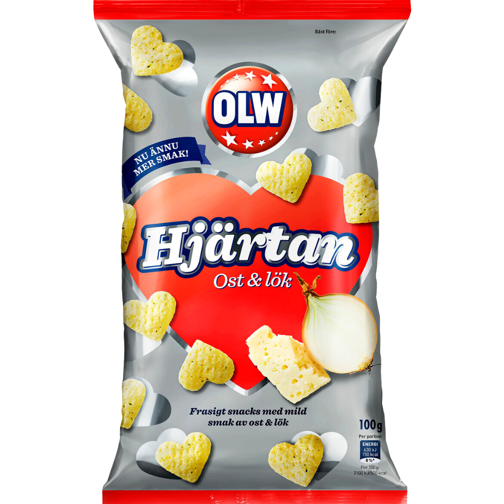 Cheese And Onion Hearts Snack Bags Retail Box By Swedish OLW