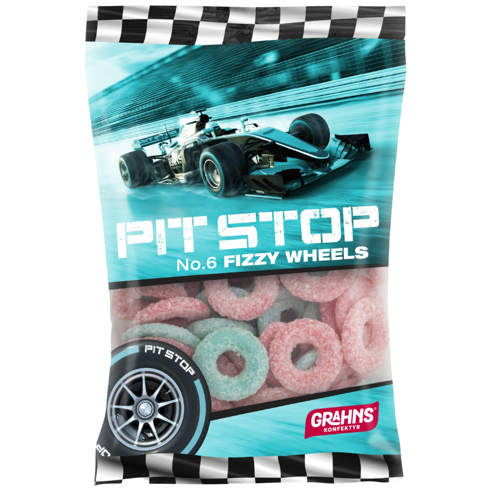 Pit Stop no. 6 Fizzy Wheels Candy Bags Wholesale Box By Swedish Grahns – Sweeds Candy Distribution