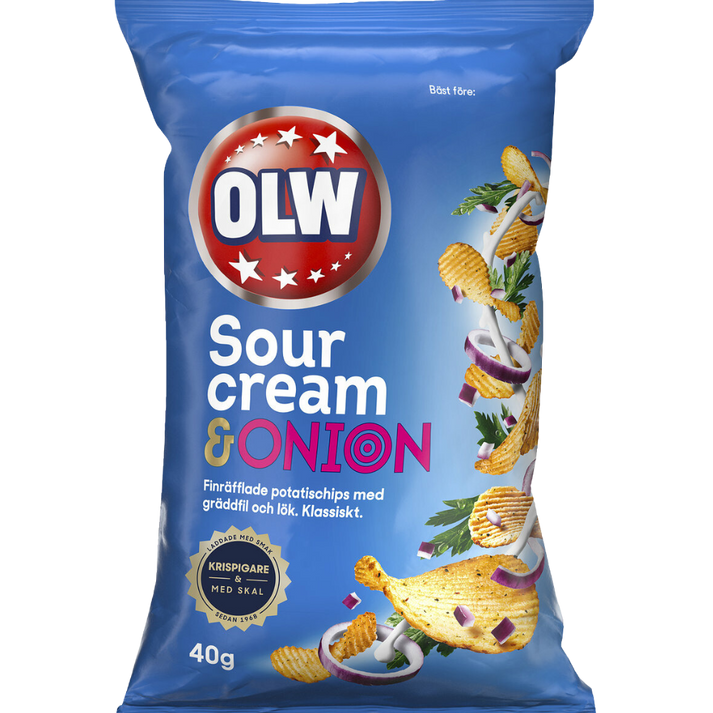 Sour Cream And Onion Potato Snack Bags Retail Box By Swedish OLW