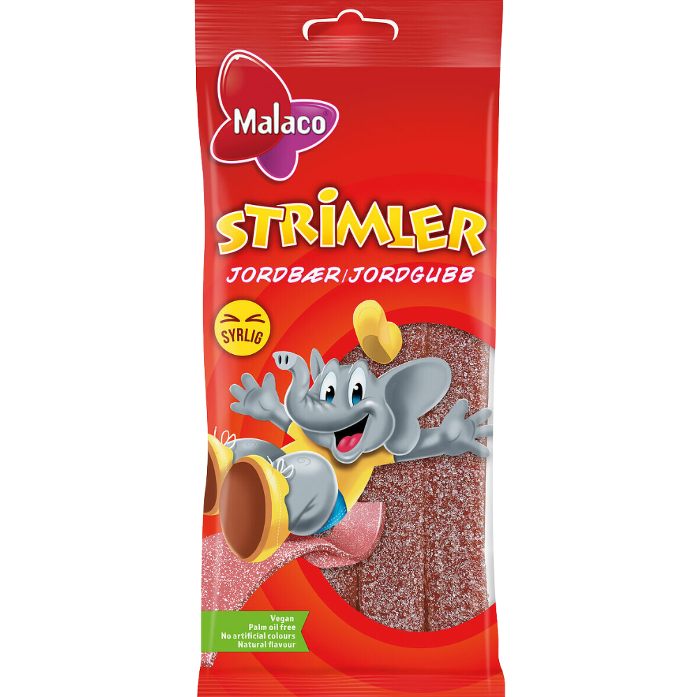Chewy Sour Strawberry Flavored Strips Wholesale Box Of Bags By Malaco